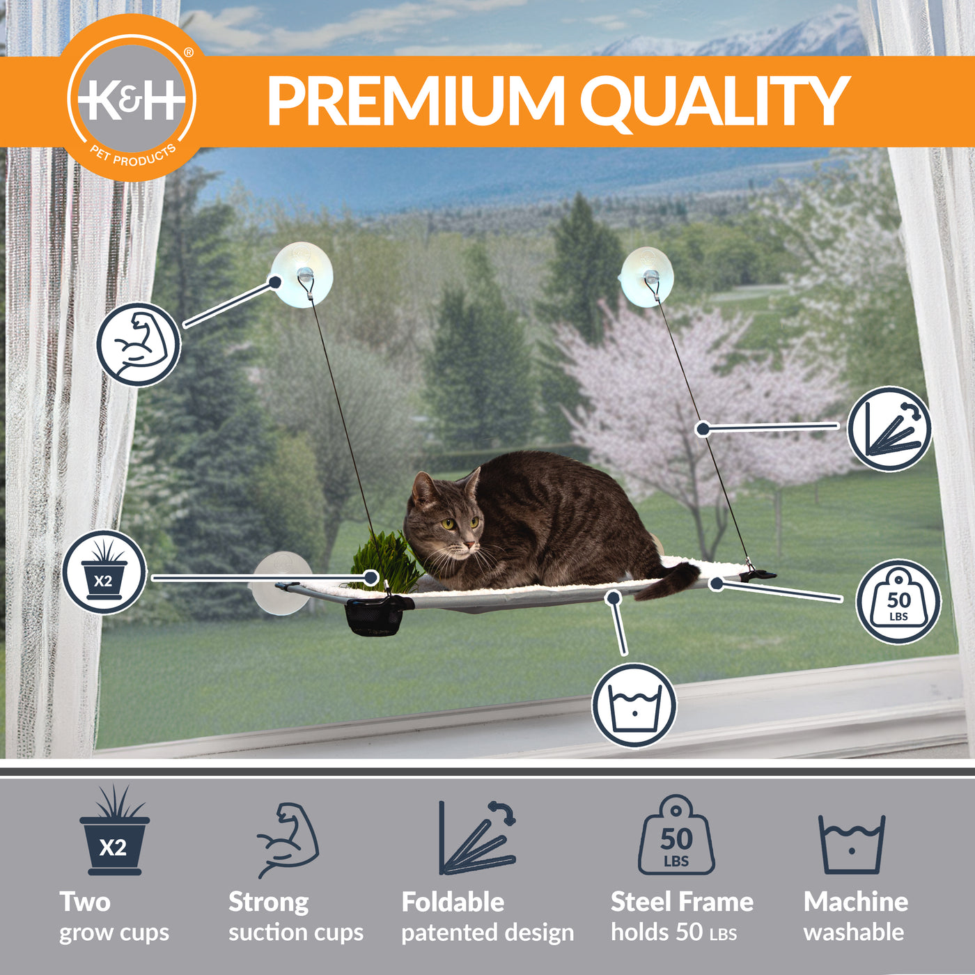 K&H Window Lounger Cat Perch with Cat Grass Grow Station - Single or D ...